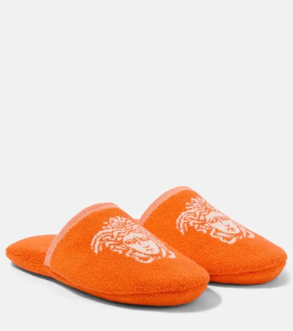 Versace Medusa Cotton Terry Slippers - Orange