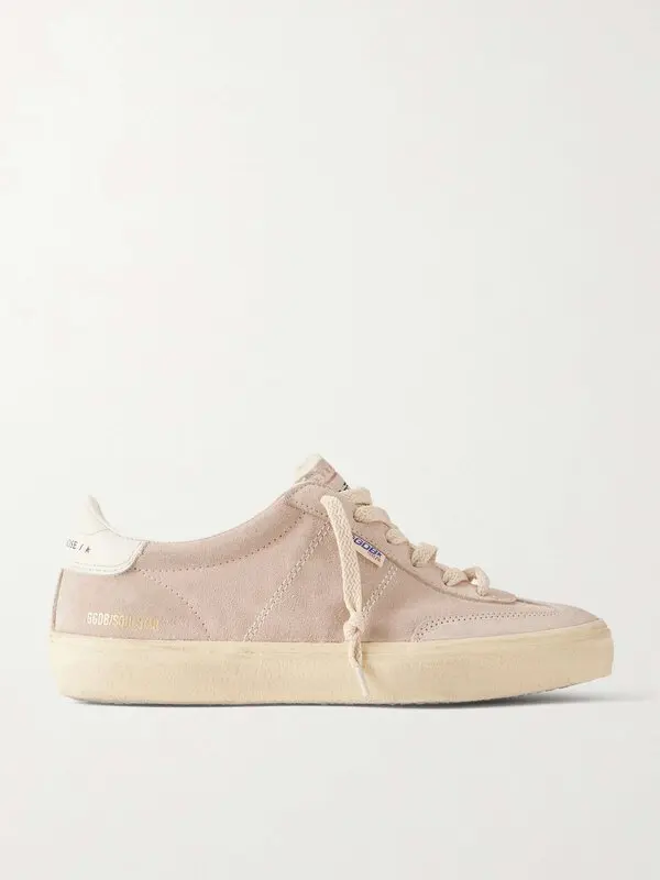 GOLDEN GOOSE Soul Star Distressed Leather-trimmed Suede Sneakers - Pastel Pink