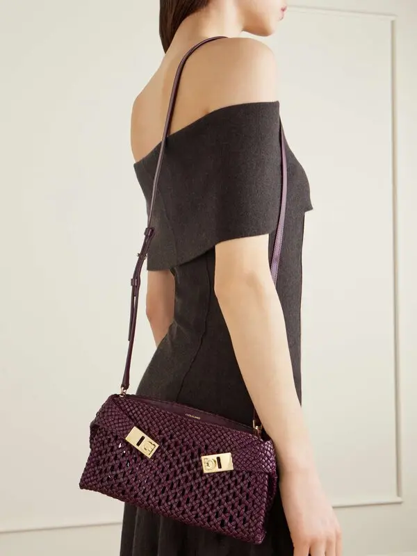 FERRAGAMO Hug Small Woven Leather Clutch