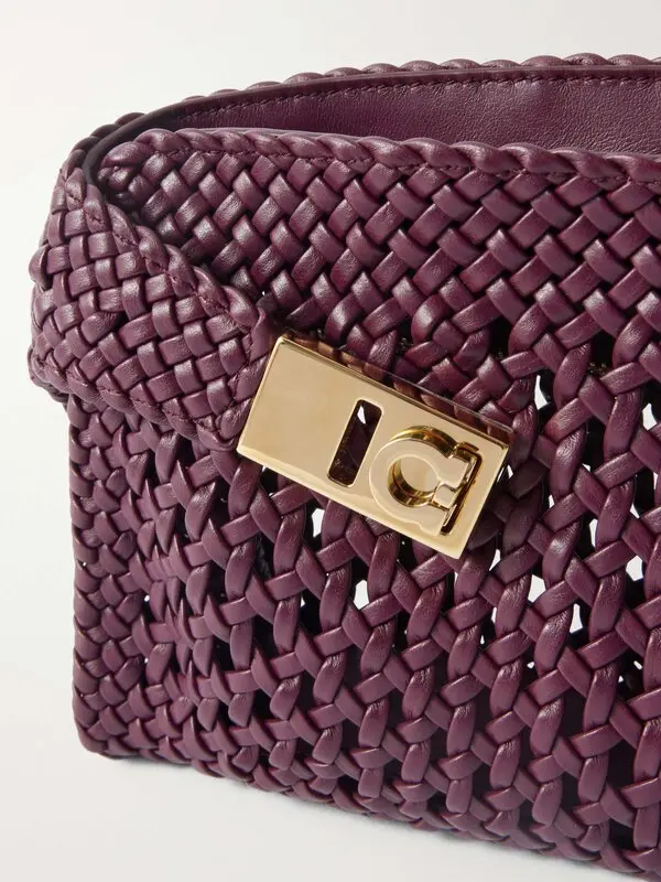 FERRAGAMO Hug Small Woven Leather Clutch