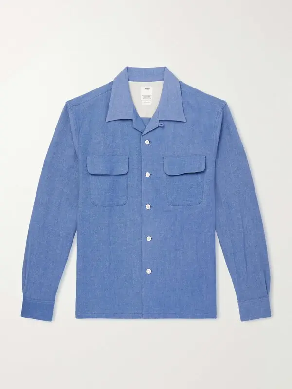 Visvim Carrow Convertible-collar Wool And Linen-blend Shirt