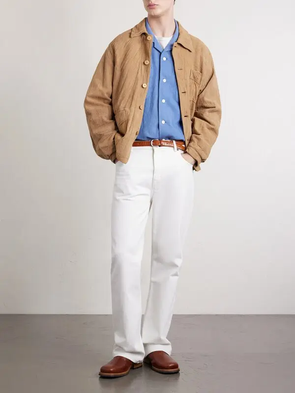 Visvim Carrow Convertible-collar Wool And Linen-blend Shirt - Blue