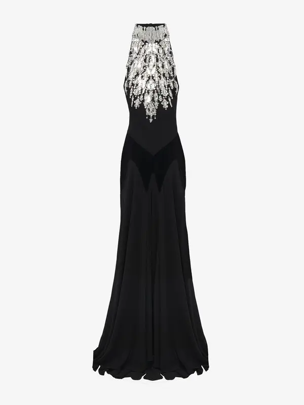 Alexander McQueen Crystal Mirror Embroidery Evening Dress - Black