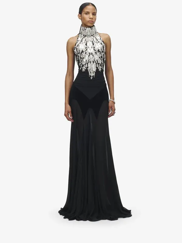 Alexander McQueen Crystal Mirror Embroidery Evening Dress