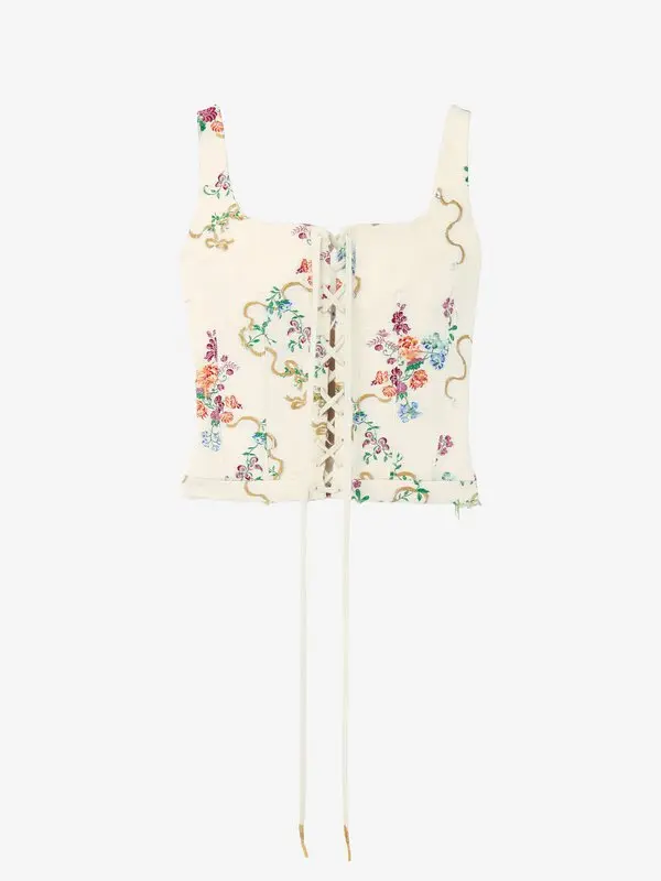 Alexander McQueen Floral Fil Coupé Corset Top - Multicolor