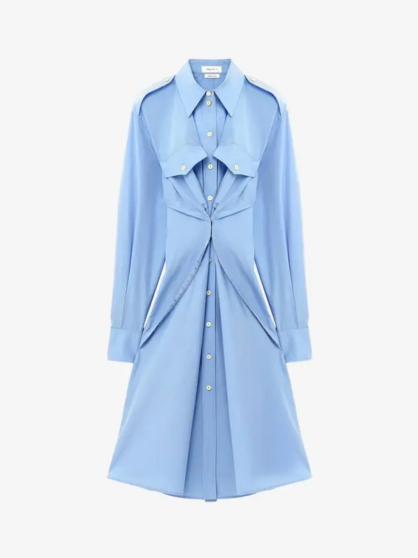 Alexander McQueen Gathered Shirt Dress - Blue