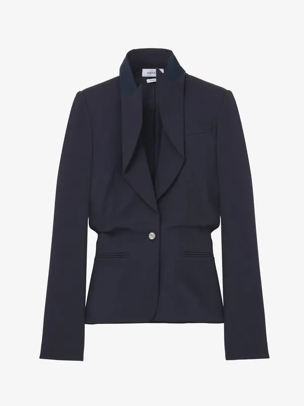 Alexander McQueen Folded Lapel Single-breasted Jacket - Navy