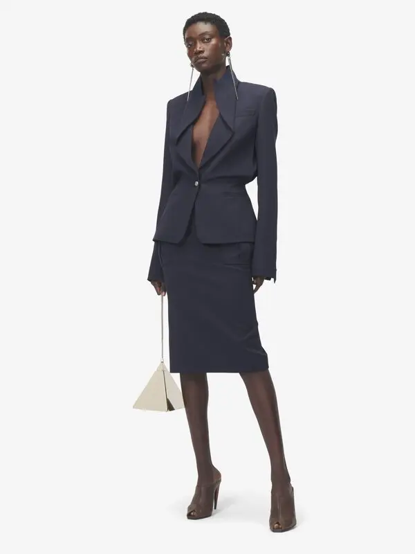 Alexander McQueen Folded Lapel Single-breasted Jacket - Navy