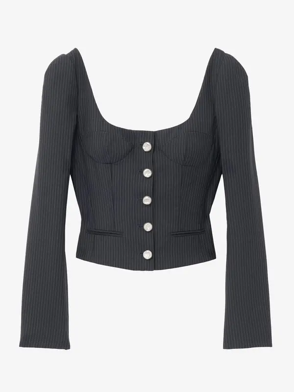 Alexander McQueen Pinstriped Fitted Jacket - Navy
