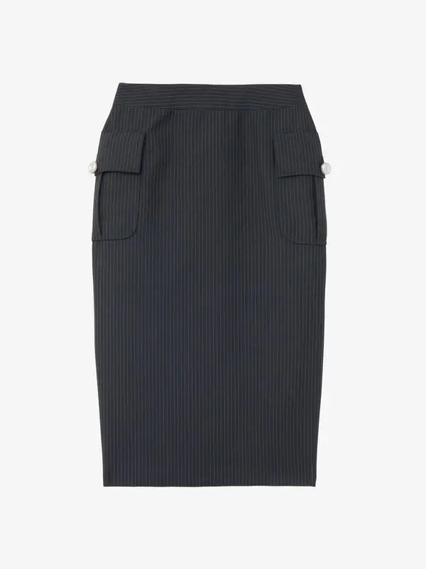 Alexander McQueen Pinstriped Pencil Skirt - Navy