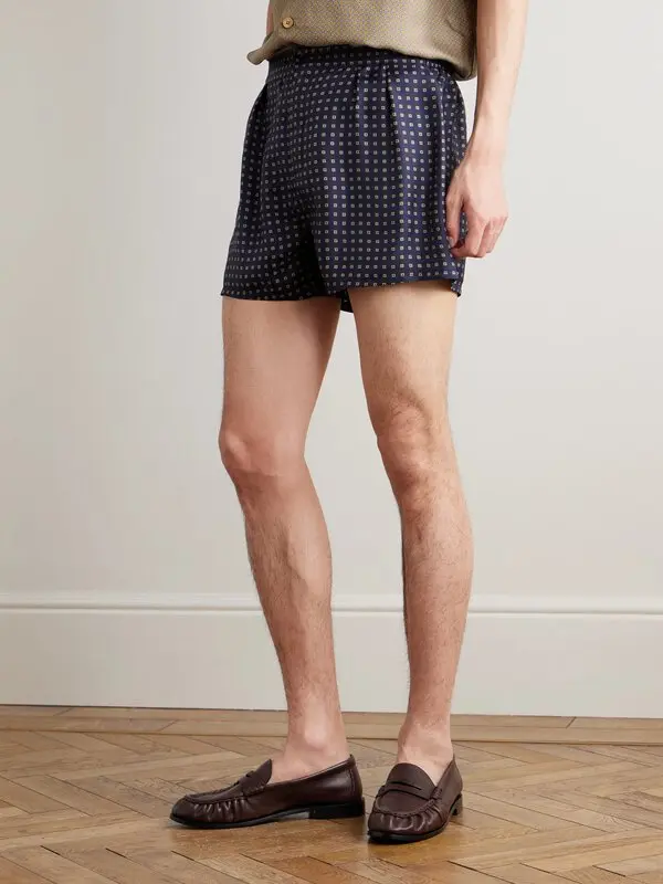 Saint Laurent Straight-leg Printed Silk-twill Shorts