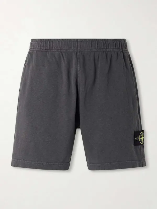 Stone Island Straight-leg Logo-appliquéd Garment-dyed Cotton-jersey Shorts - Gray