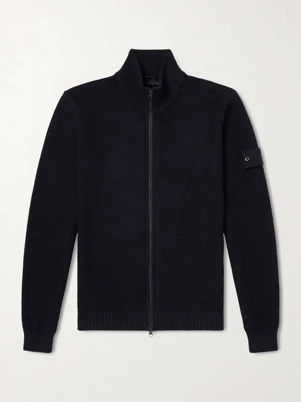 Stone Island Logo-appliquéd Cotton And Cashmere-blend Zip-up Cardigan - Black