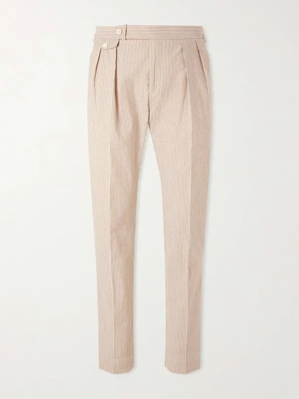 Polo Ralph Lauren Straight-leg Pleated Striped Cotton-seersucker Suit Trousers - Brown