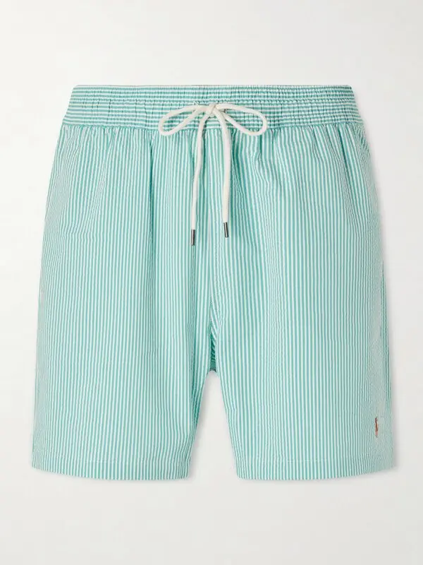 Polo Ralph Lauren Traveler Striped Seersucker Swim Shorts - Green