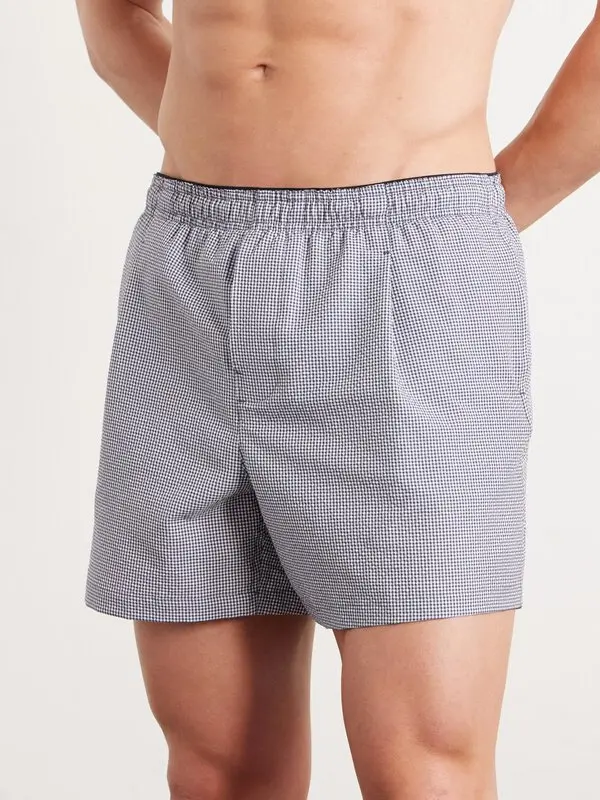 Our Legacy Boxer Trunk Straight-leg Seersucker Swim Shorts - Gray