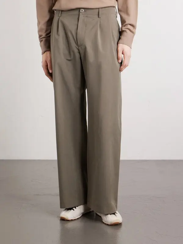 Our Legacy Bridge Wide-leg Pleated Virgin Wool And Cotton-blend Chinos - Green