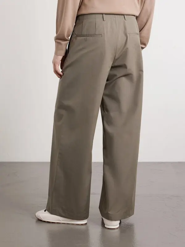Our Legacy Bridge Wide-leg Pleated Virgin Wool And Cotton-blend Chinos - Green