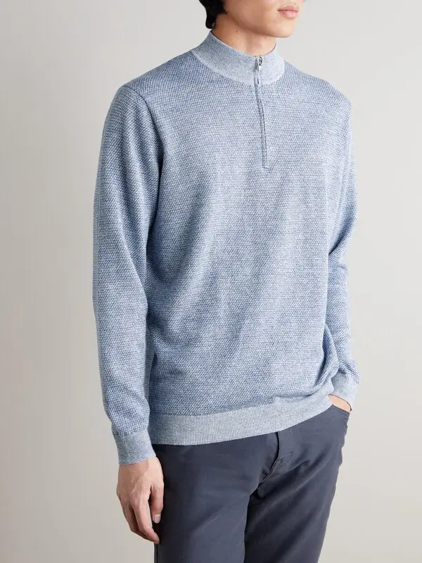 Peter Millar Barlow Merino Wool, Linen And Cotton-blend Half-zip Sweater