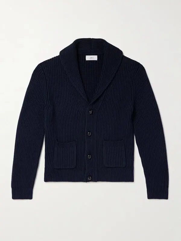 Mr P. Shawl-collar Ribbed Cotton And Cashmere-blend Cardigan - Blue