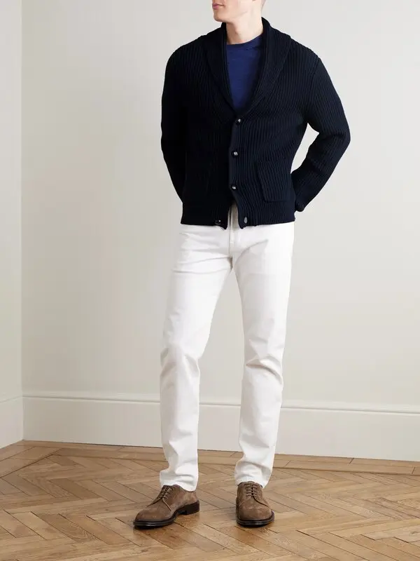 Mr P. Shawl-collar Ribbed Cotton And Cashmere-blend Cardigan