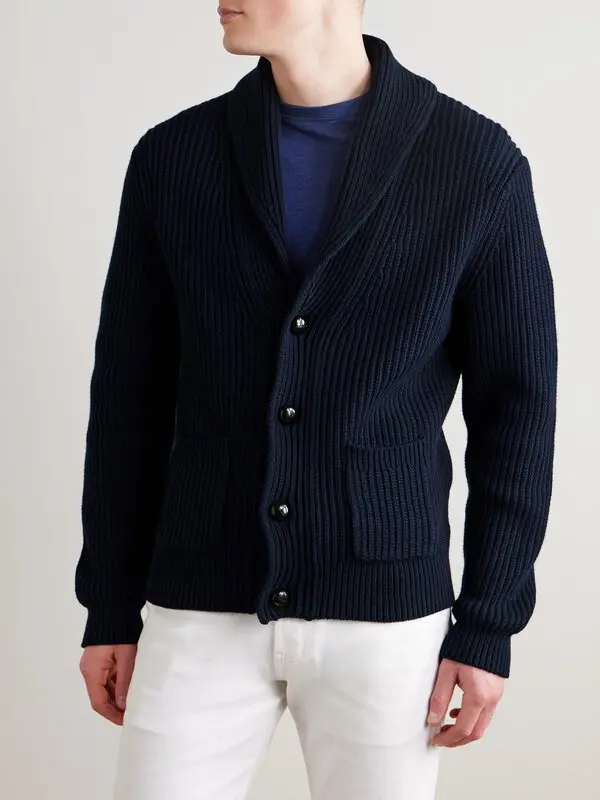 Mr P. Shawl-collar Ribbed Cotton And Cashmere-blend Cardigan