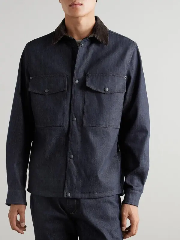 Moncler Corduroy-trimmed Denim Trucker Jacket