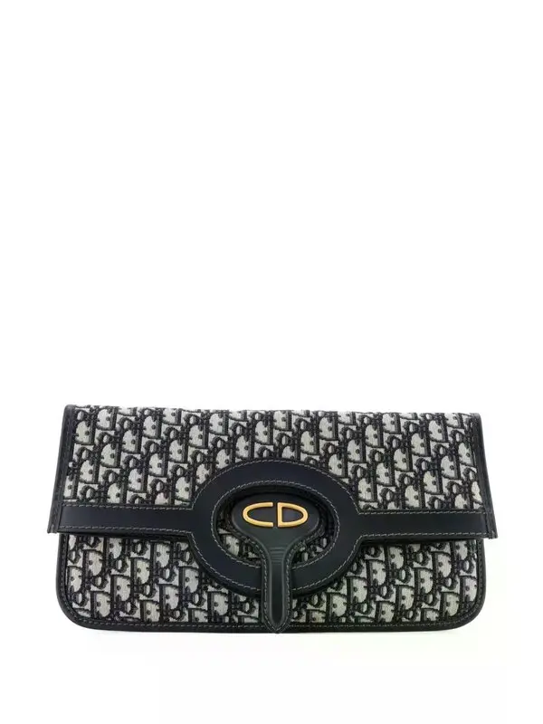 Dior Fold Over Oblique Canvas Clutch Bag - Blue