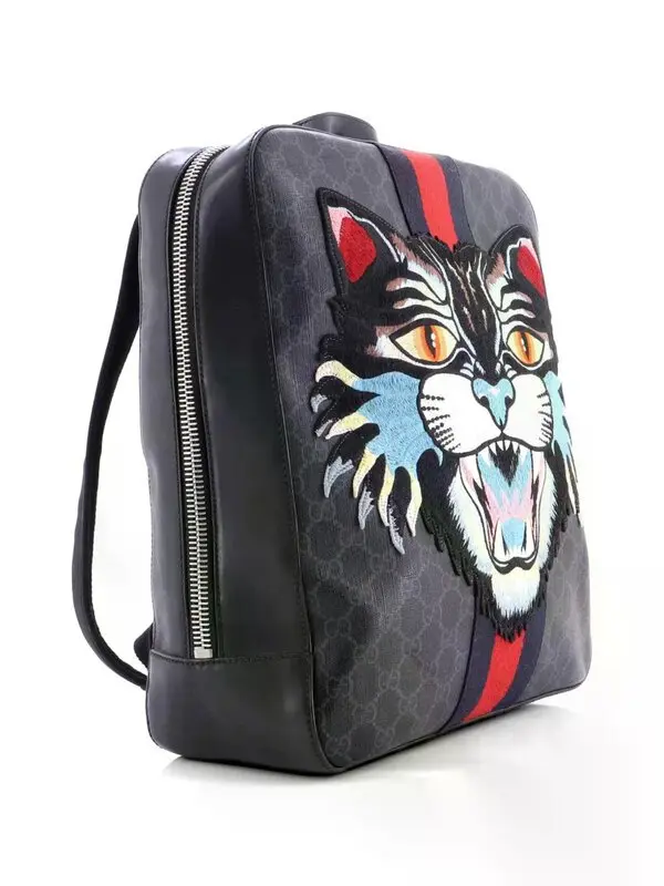 Gucci Gg Coated Canvas Angry Cat Applique Backpack