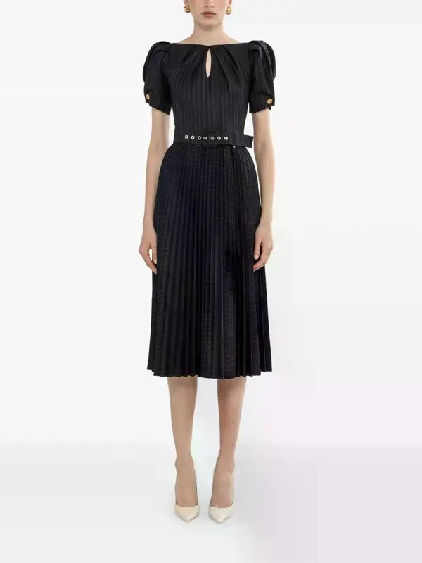 NISSA Midi Pinstripe Pleated Dress