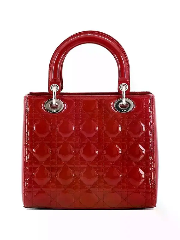 Dior Lady Medium Satchel Cannage Quilt Patent - Red