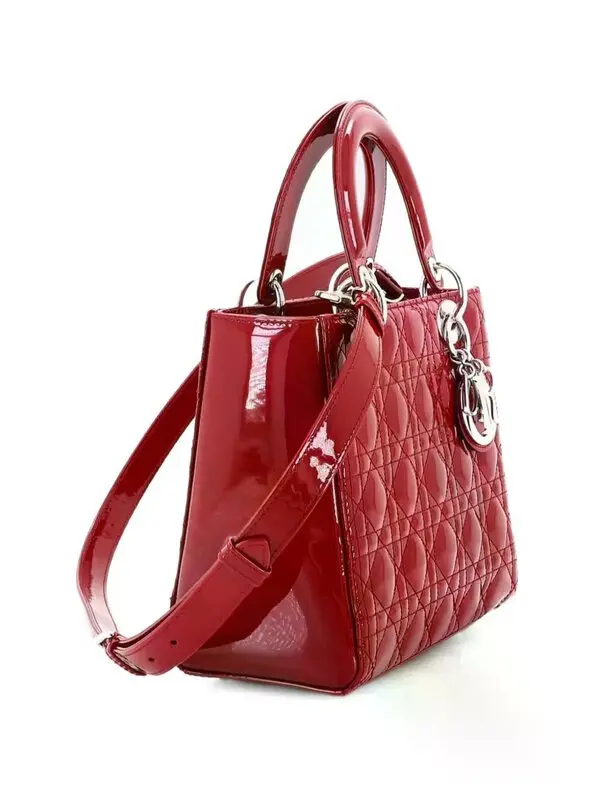 Dior Lady Medium Satchel Cannage Quilt Patent - Red