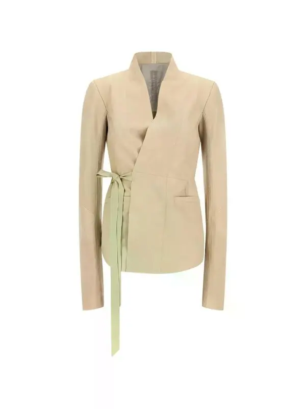 Rick Owens Hollywood V-neck Leather Jacket - Neutrals