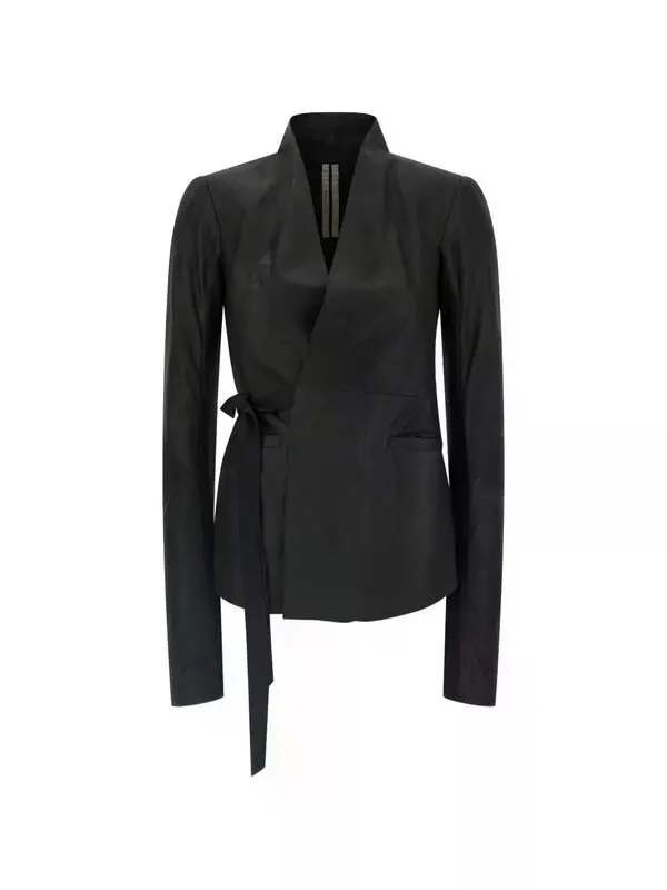 Rick Owens Hollywood V-neck Leather Jacket - Black