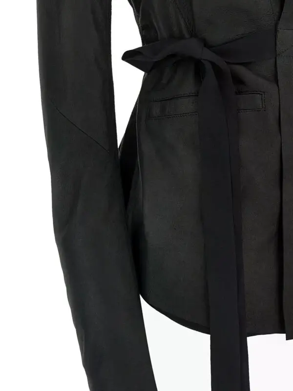 Rick Owens Hollywood V-neck Leather Jacket - Black