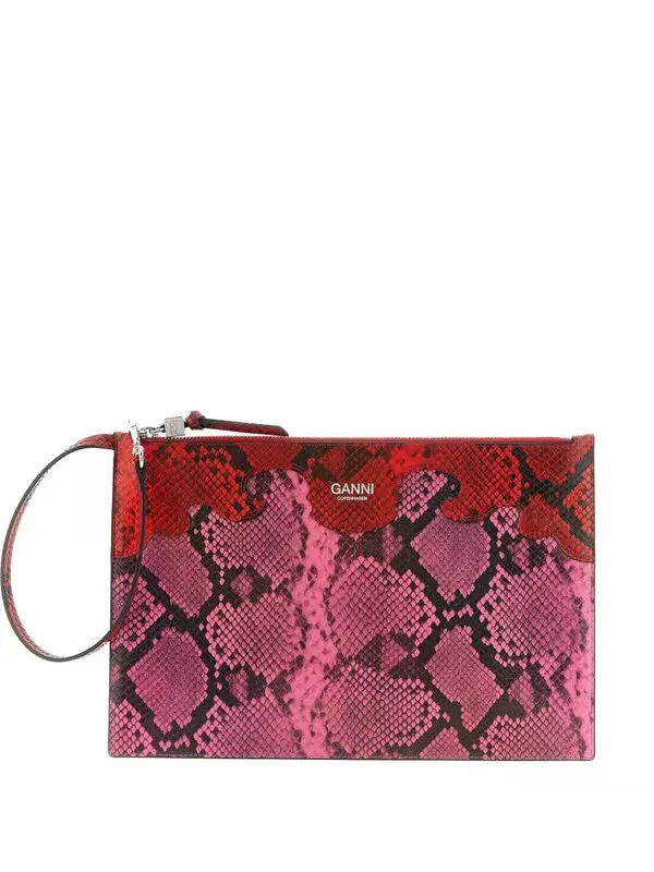 GANNI Embossed Snake-print Clutch Bag - Pink