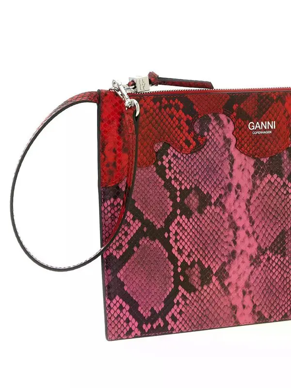 GANNI Embossed Snake-print Clutch Bag - Pink