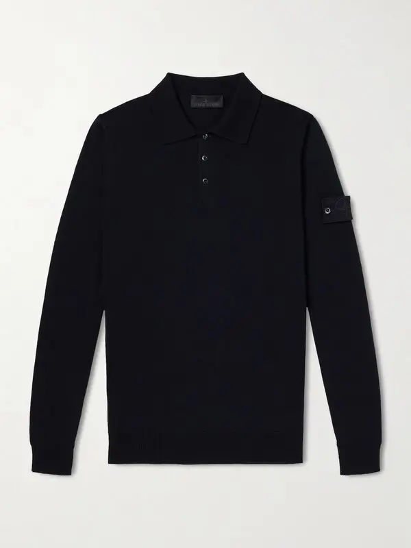 Stone Island Ghost Virgin Wool Polo Shirt - Black