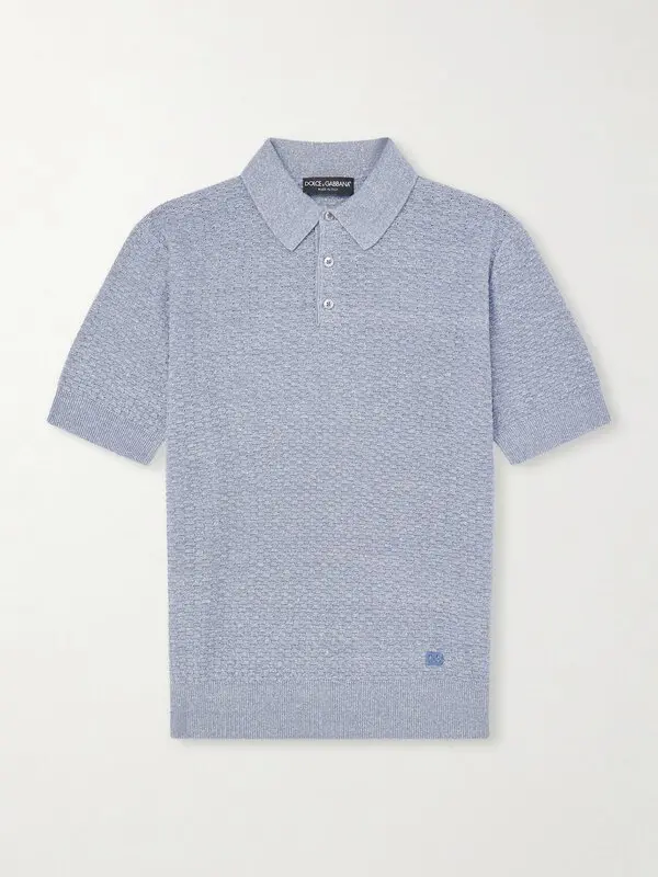 Dolce & Gabbana Logo-embroidered Linen-blend Polo Shirt - Blue