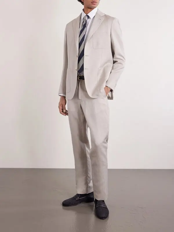 Canali Straight-leg Wool And Linen-blend Suit Trousers - Neutrals