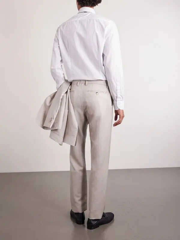 Canali Straight-leg Wool And Linen-blend Suit Trousers - Neutrals