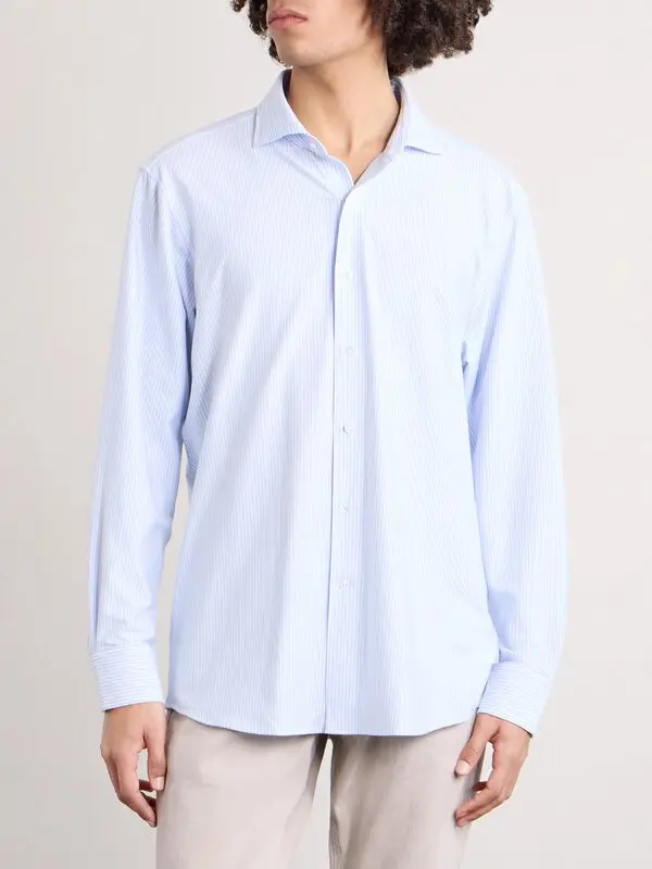 Peter Millar Excursionist Flex Slim-fit Striped Cotton-blend Shirt - Blue