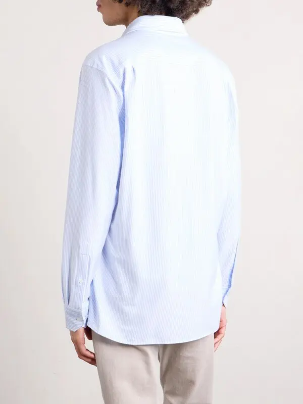 Peter Millar Excursionist Flex Slim-fit Striped Cotton-blend Shirt - Blue