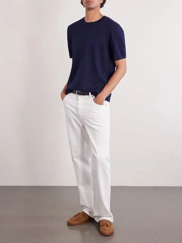 Mr P. Organic Cotton And Cashmere-blend T-shirt - Blue