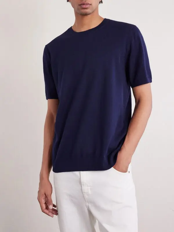 Mr P. Organic Cotton And Cashmere-blend T-shirt - Blue