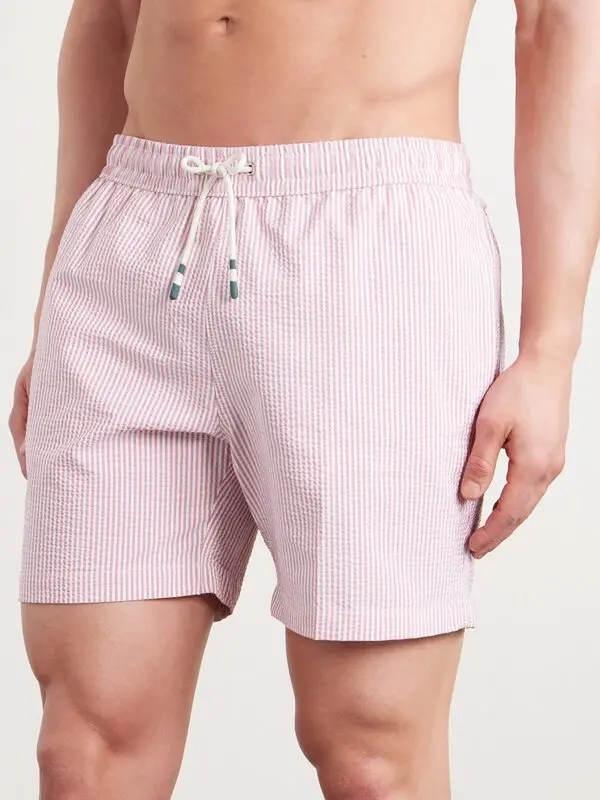 Hartford Straight-leg Striped Seersucker Swim Shorts - Red