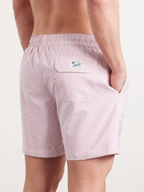 Hartford Straight-leg Striped Seersucker Swim Shorts - Red