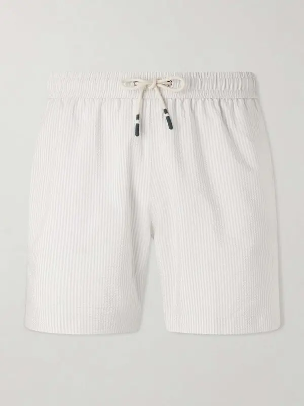 Hartford Straight-leg Mid-length Striped Seersucker Swim Shorts - Gray