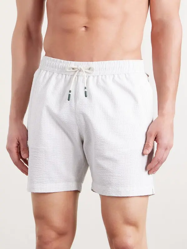 Hartford Straight-leg Mid-length Striped Seersucker Swim Shorts - Gray