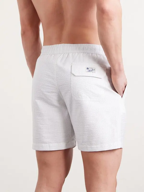 Hartford Straight-leg Mid-length Striped Seersucker Swim Shorts - Gray